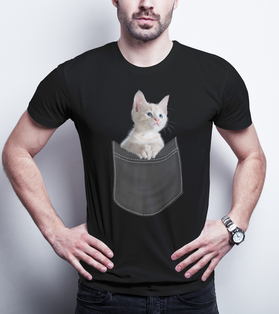 Cute White Kitty Peeking From Pocket Cats T-Shirt