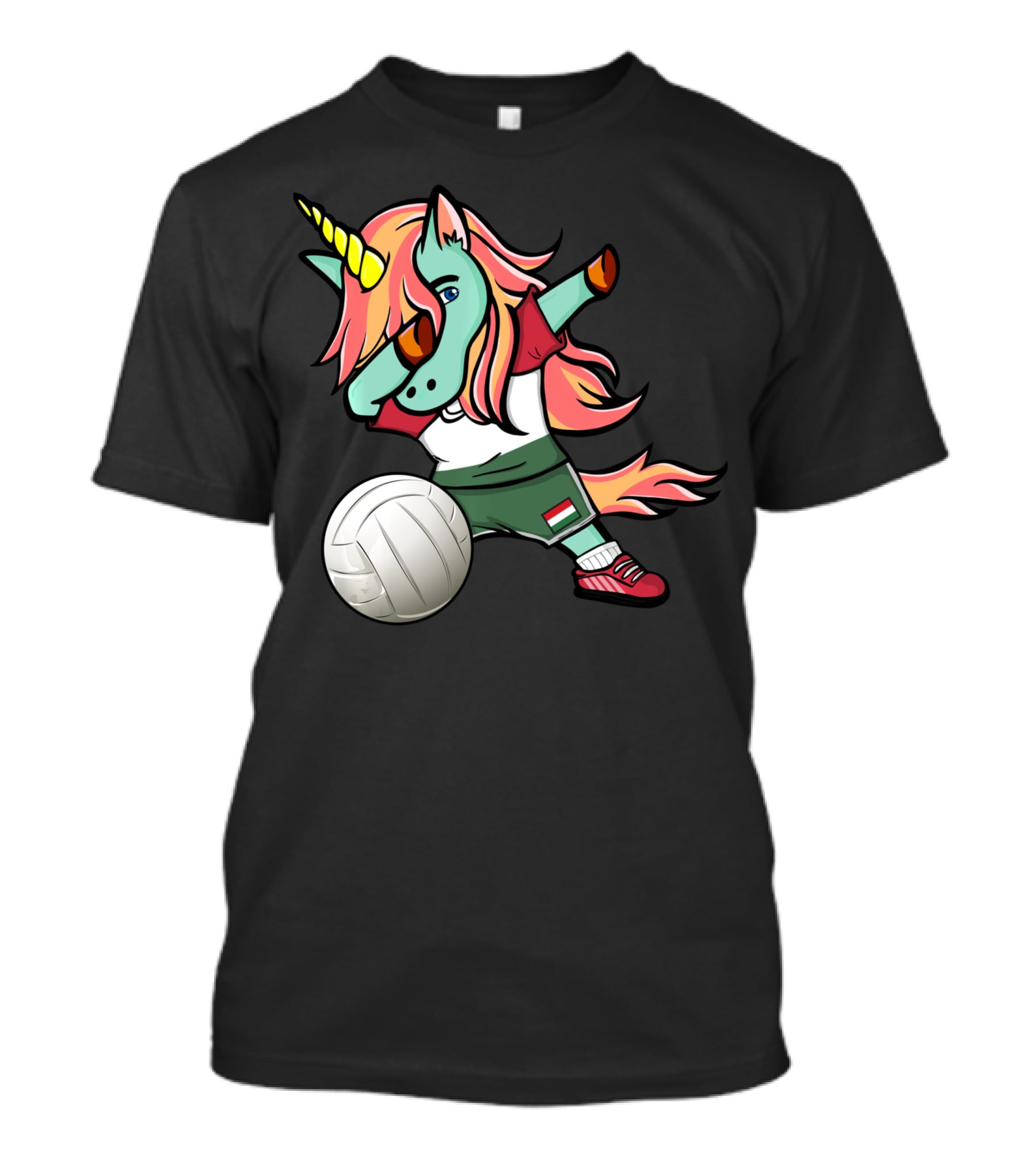 Dabbing Unicorn Hungarian Volleyball Lovers With Flag Jersey T-Shirt