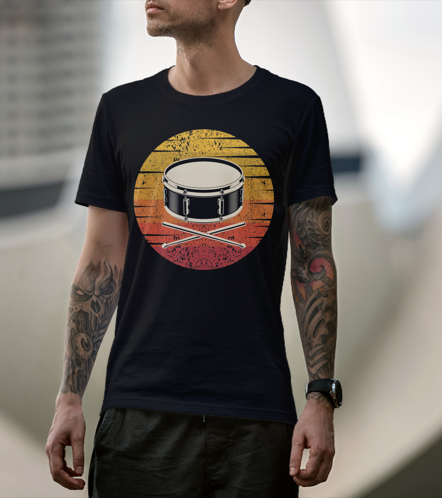 Drum Drummer Drum Band Snare Vintage Sunset T-Shirt
