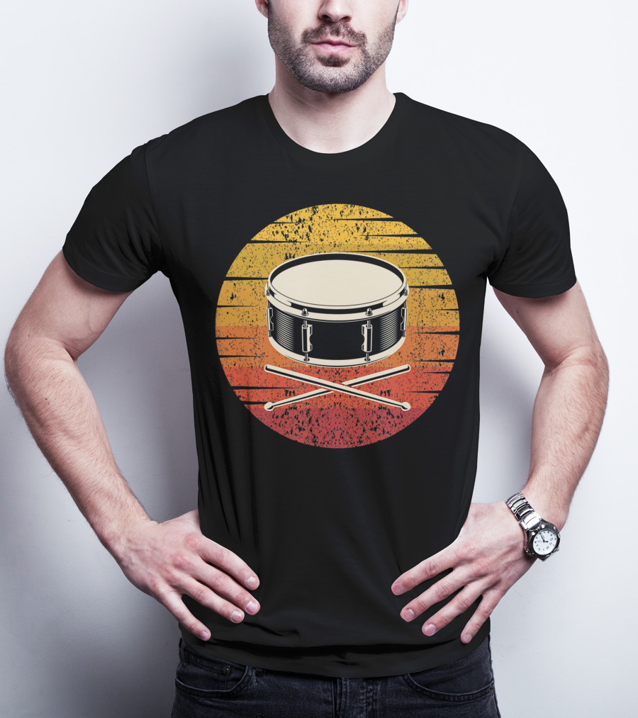 Drum Drummer Drum Band Snare Vintage Sunset T-Shirt