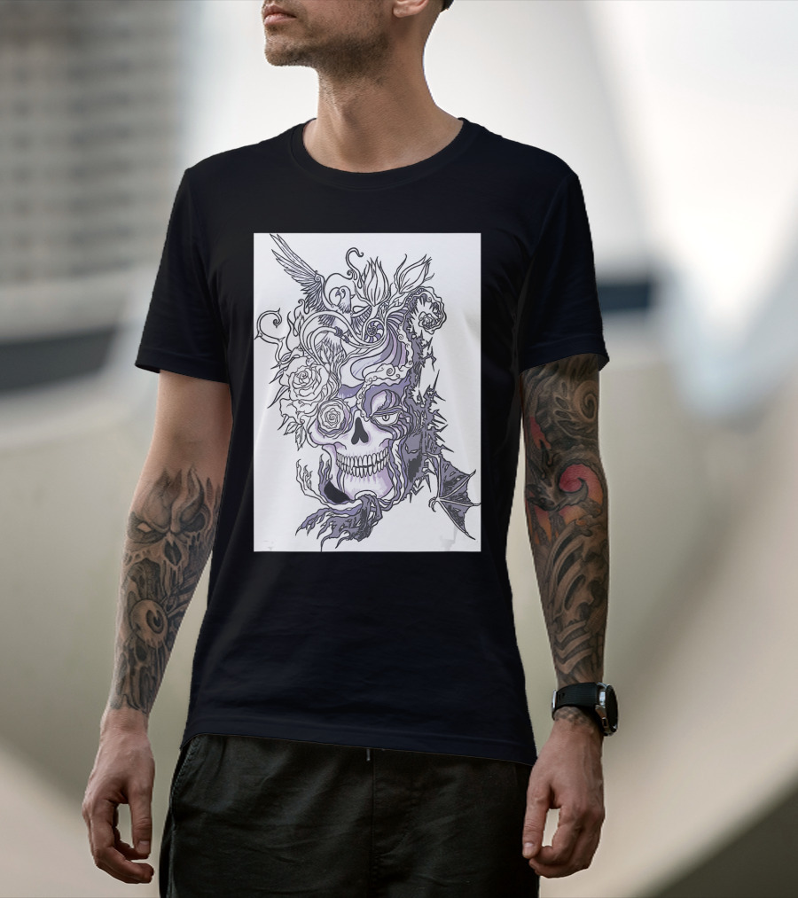 Evil Skull Bat Rose Wing T-Shirt