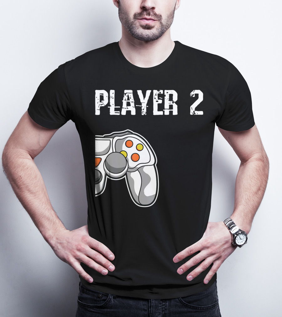 Player 2 Gamer Couple Matching Gaming Player Controller T-Shirt