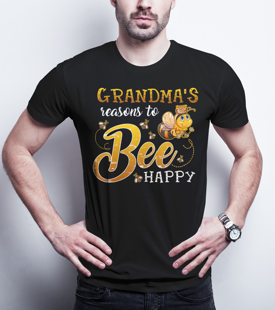 Grandma's Reasons To Bee Happy With Cute Cartoon Bee And Swarm T-Shirt