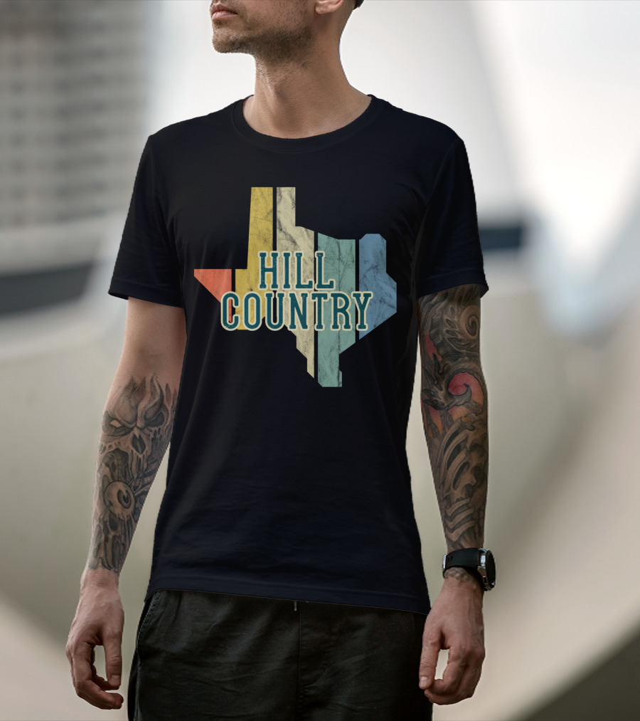 Hill Country Texas State Map Retro T-Shirt