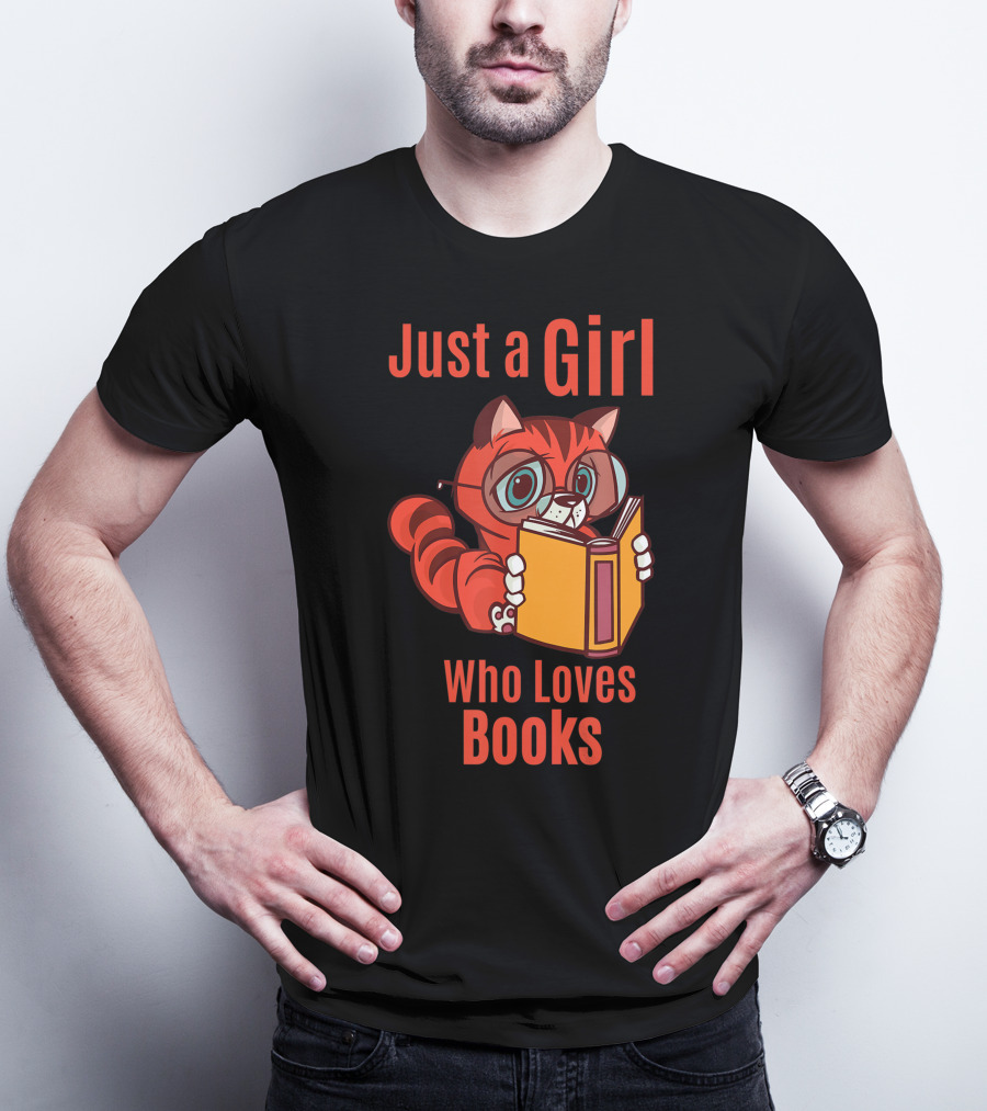 Just A Girl Who Loves Books Cute Cat Reading T-Shirt