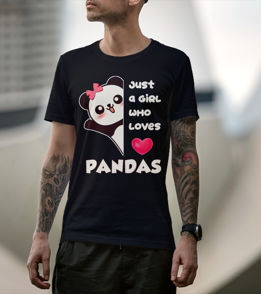 Just A Girl Who Loves Pandas Cute Kawaii Panda With Red Bow And Heart T-Shirt