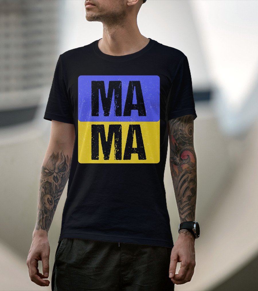 Mama Modern Boxed Square Mom Cute Family Mother Distressed Blue Yellow Blocks T-Shirt