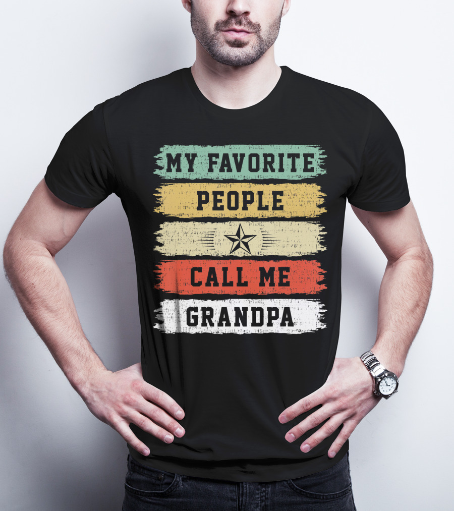 My Favorite People Call Me Grandpa Distressed Stripes Star T-Shirt