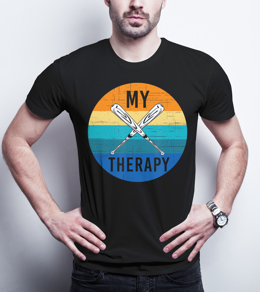 My Therapy Is Baseball American Baseball Fan Training Top Vintage Retro Crossed Bats T-Shirt
