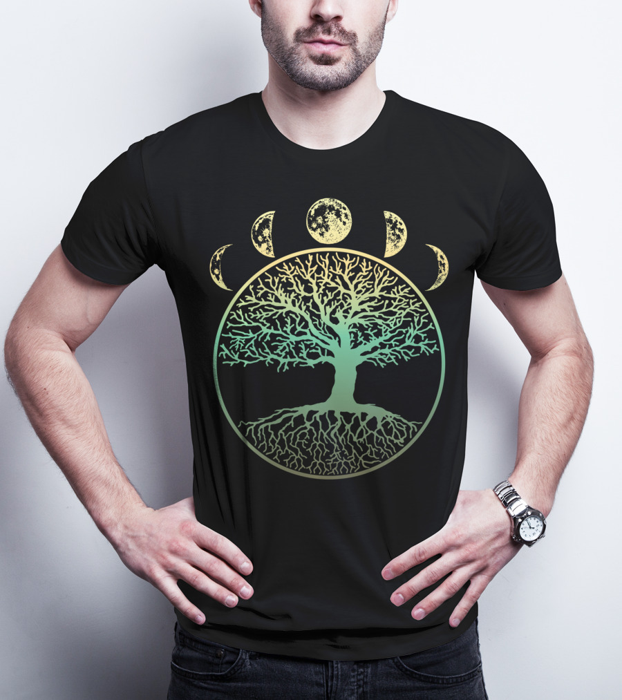 Phases Of The Moon Tree Of Life Cottagecore Aesthetic Lunar Cycle Botanical Symbolism T-Shirt