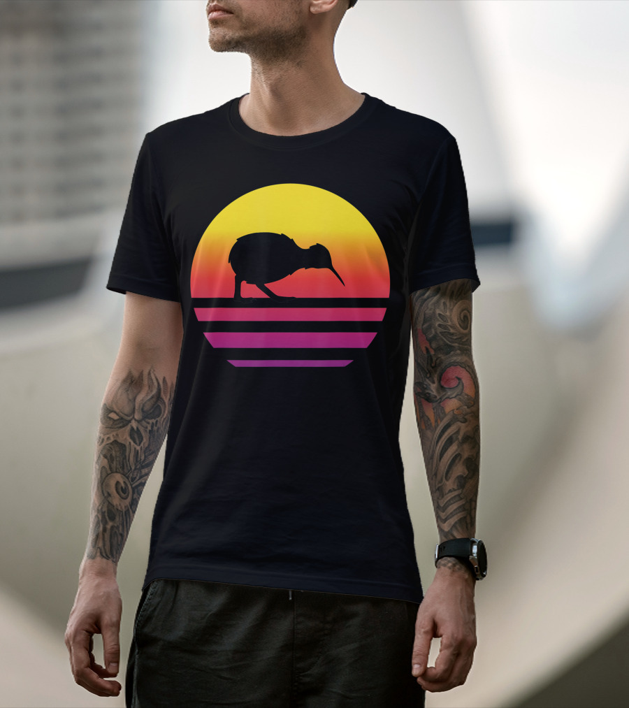 Retro Sunset Kiwi Silhouette New Zealand Pacific T-Shirt