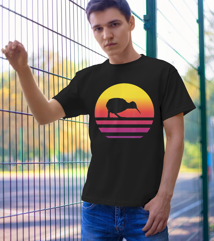 Retro Sunset Kiwi Silhouette New Zealand Pacific T-Shirt