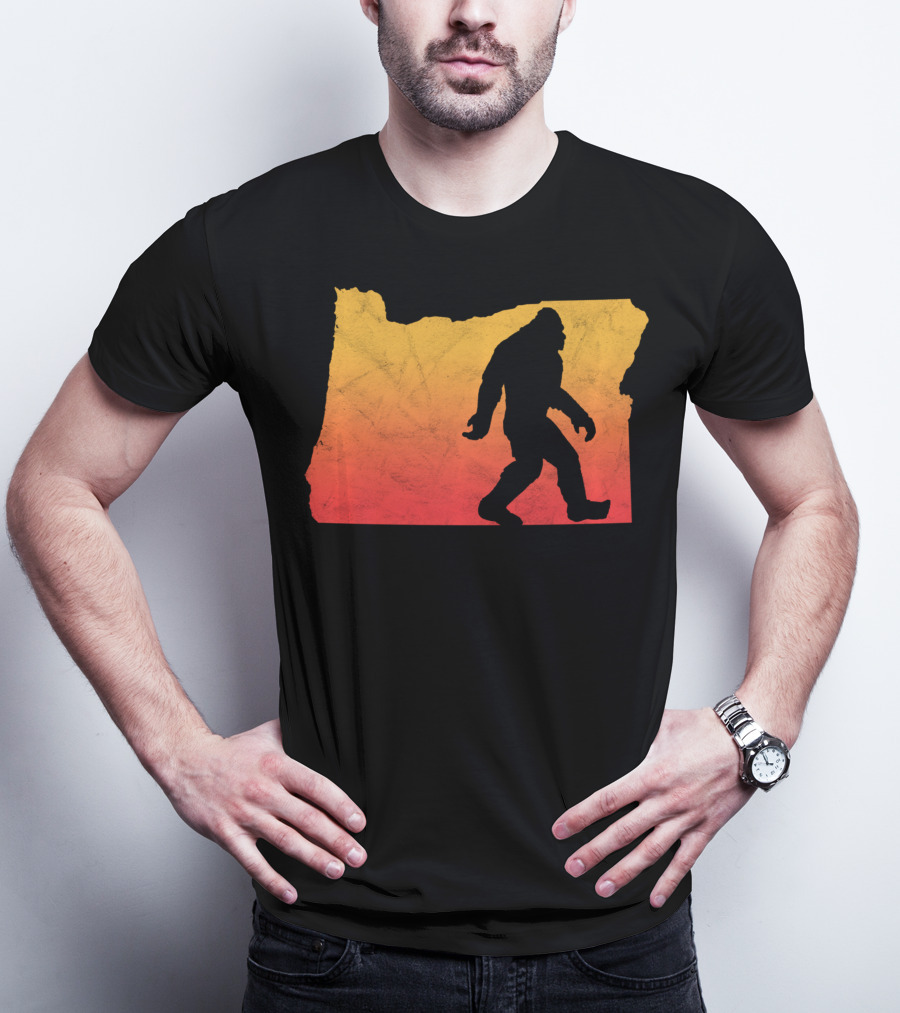 Retro Bigfoot Believer Vintage State Of Oregon Sunset T-Shirt