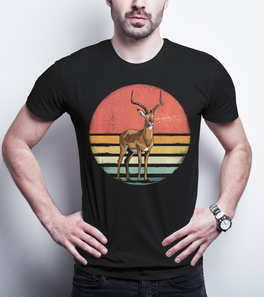 Retro Vintage Impala Nature Lover With Sunset Stripes T-Shirt