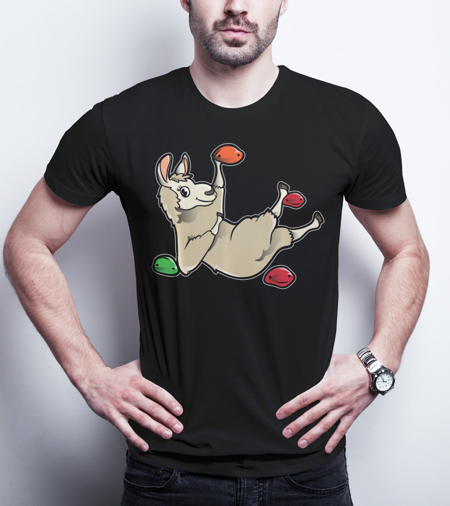Rock Climbing Llama Alpaca Bouldering Climber Playful Holds T-Shirt