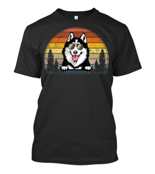 Siberian Husky Dog Xmas Retro Sunset Sunglasses T-Shirt