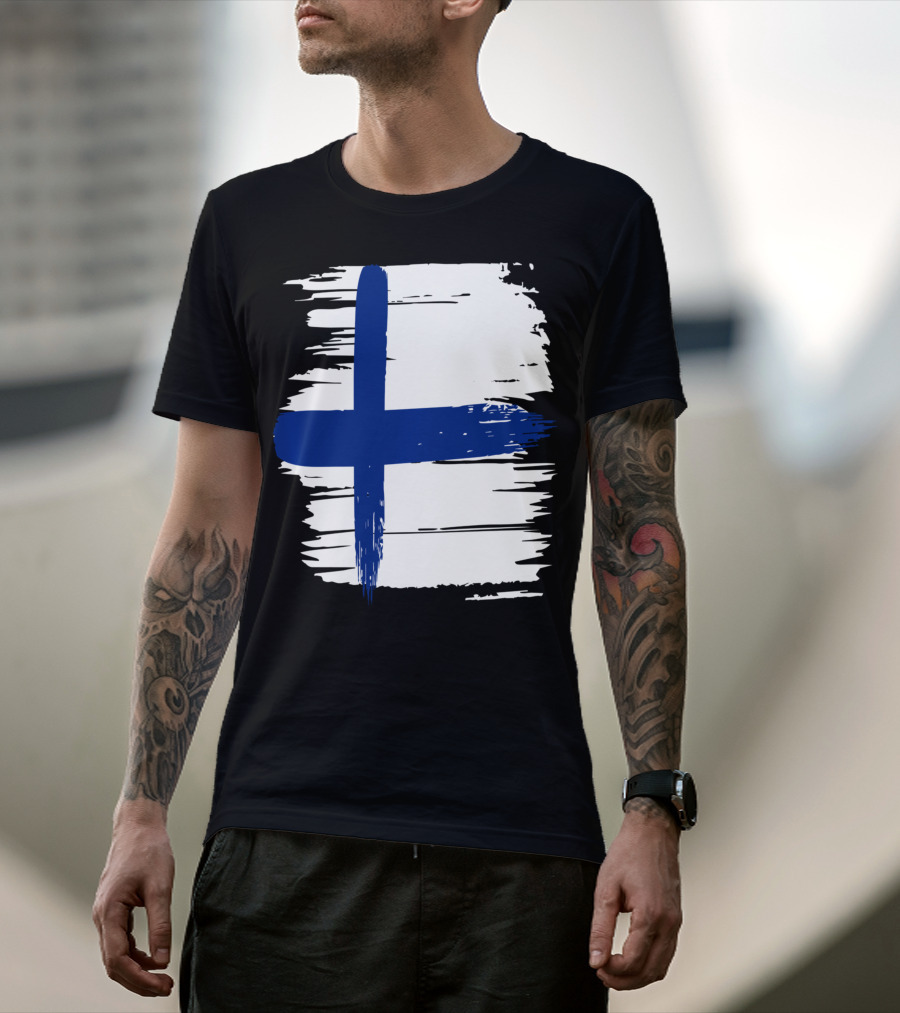 Tattered Finnish Flag In Grunge T-Shirt