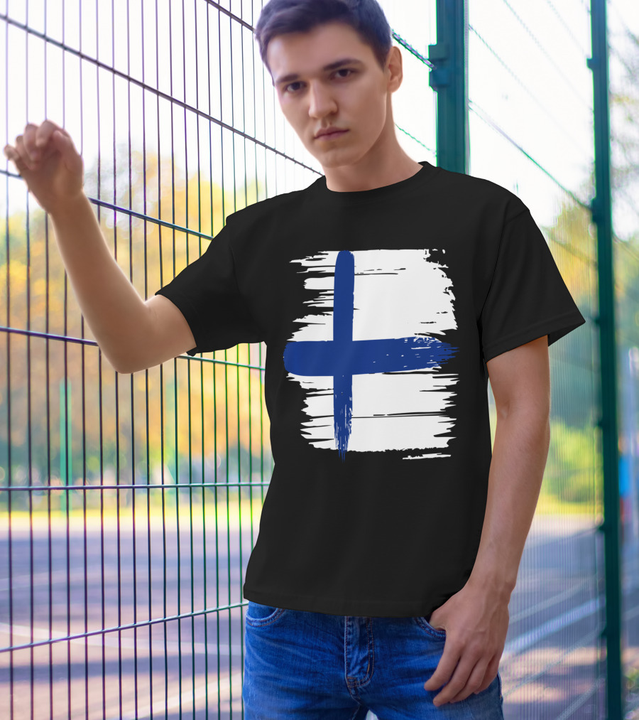 Tattered Finnish Flag In Grunge T-Shirt