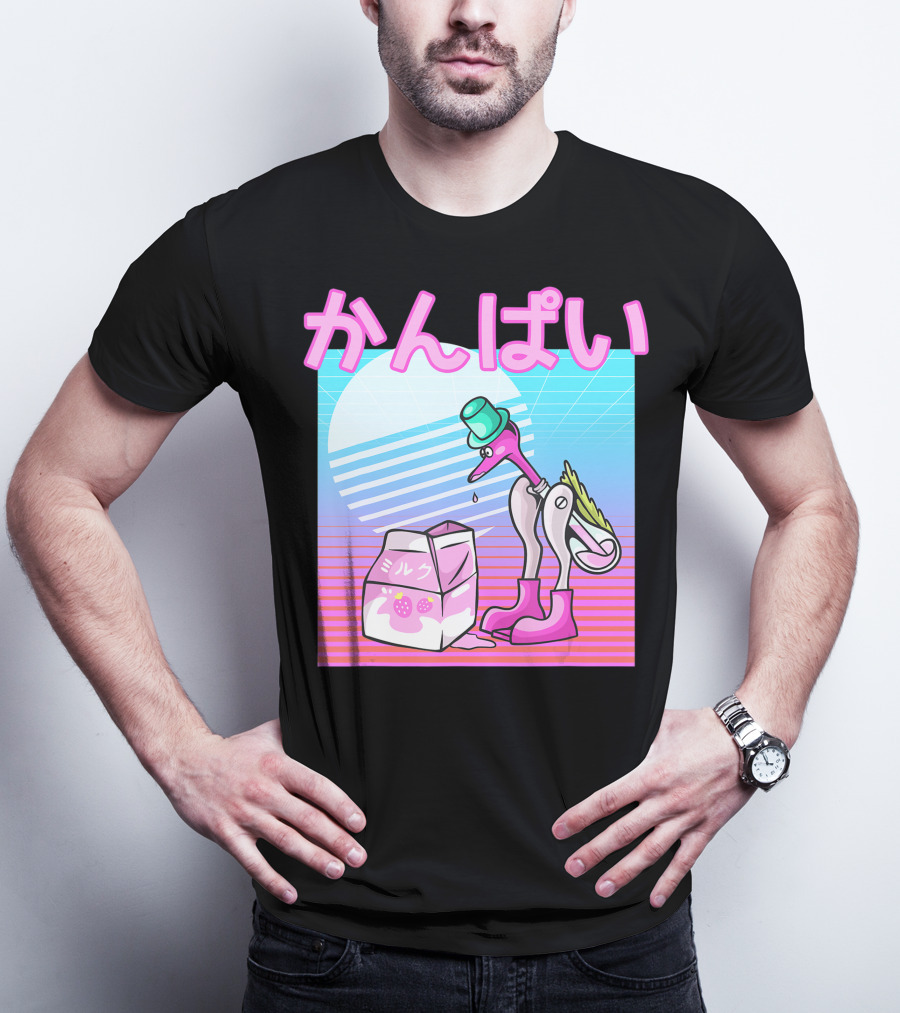 Vaporwave Strawberry Milk Kanpai Drinking Bird Toy Japanese T-Shirt