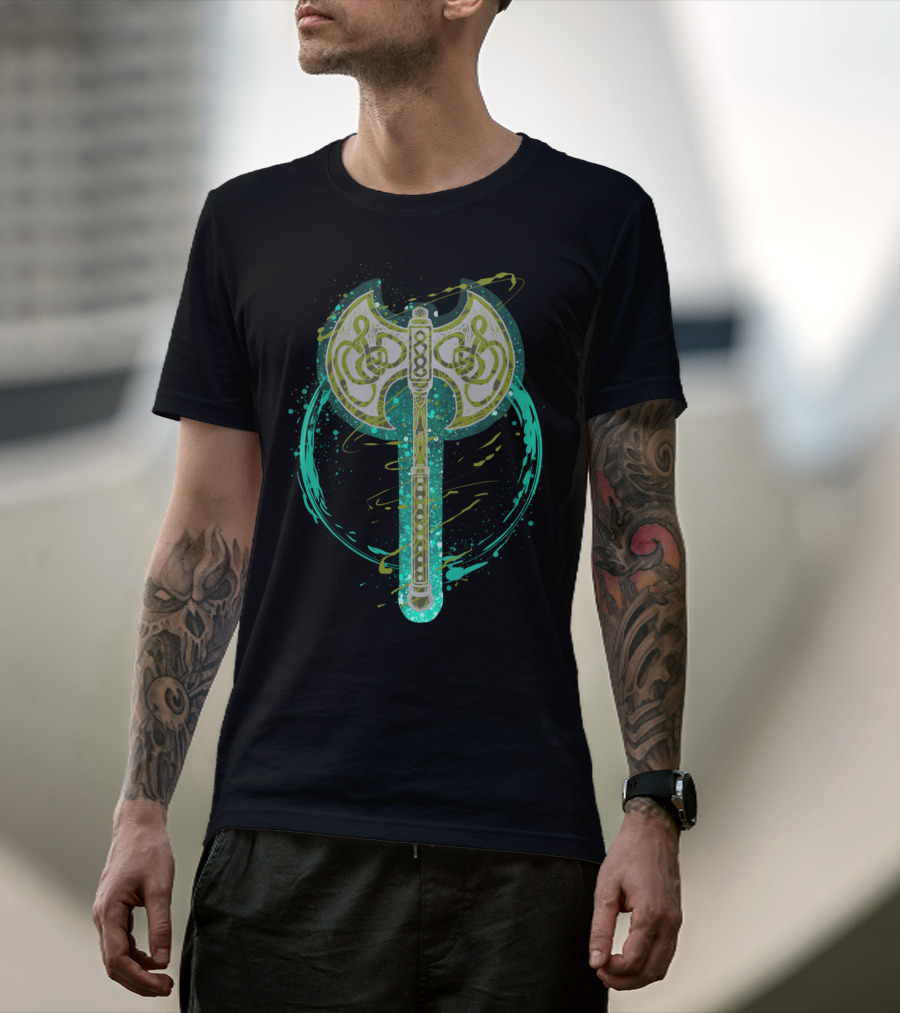Viking Odin Norse Battle Axe Symbol With Knotwork T-Shirt