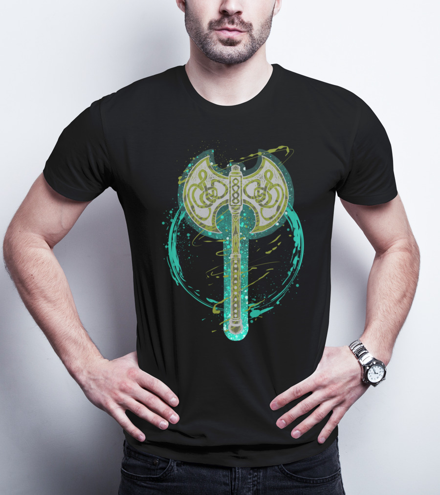 Viking Odin Norse Battle Axe Symbol With Knotwork T-Shirt