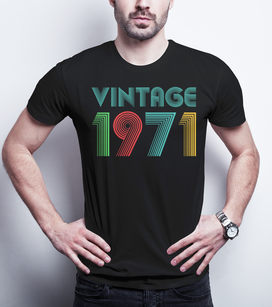 Vintage 1971 Retro Striped Typography T-Shirt
