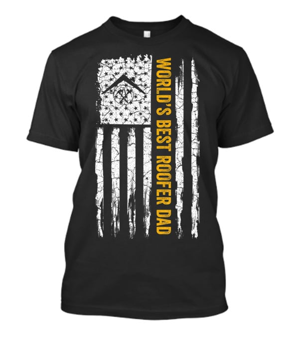 World's Best Roofer Dad Vintage USA American Flag Roofing T-Shirt