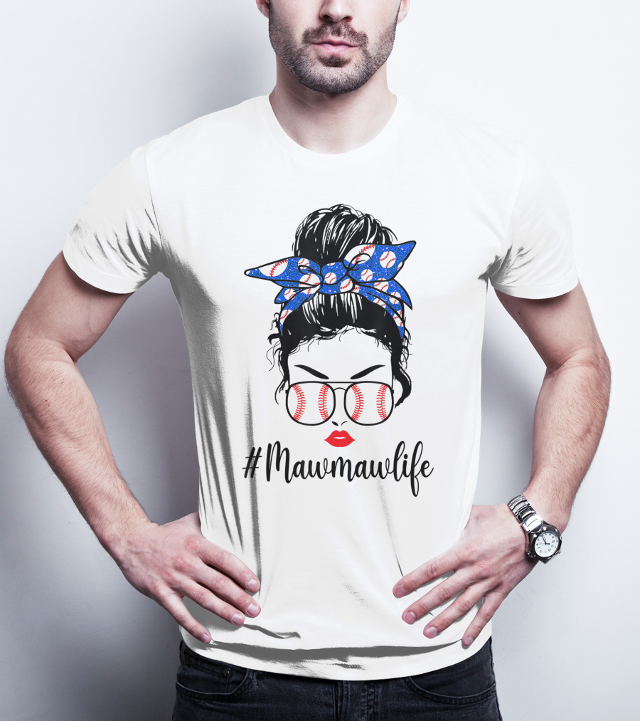 Mawmawlife Softball Baseball Messy Bun Glasses T-Shirt