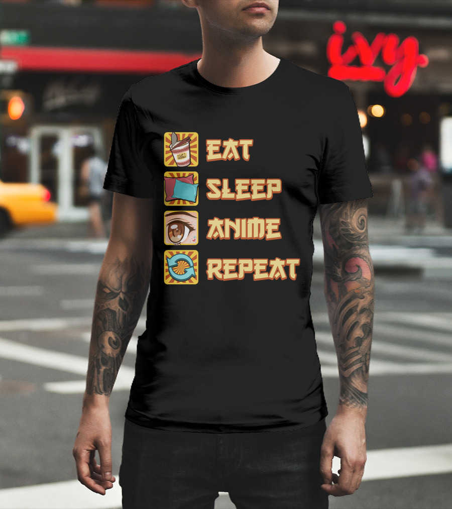 Eat Sleep Anime Repeat Icons Fun T-Shirt
