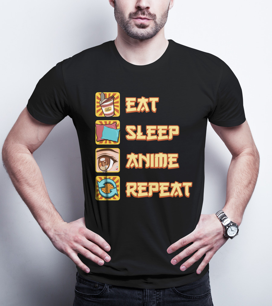 Eat Sleep Anime Repeat Icons Fun T-Shirt