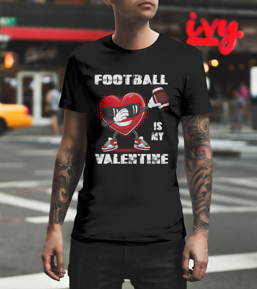 Cute Dabbing Heart Football Lover Valentines Day Boys T-Shirt