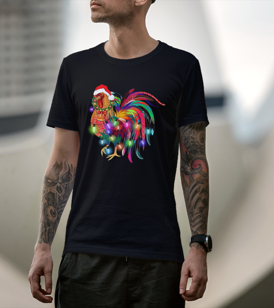 Festive Chicken With Christmas Lights And Santa Hat T-Shirt