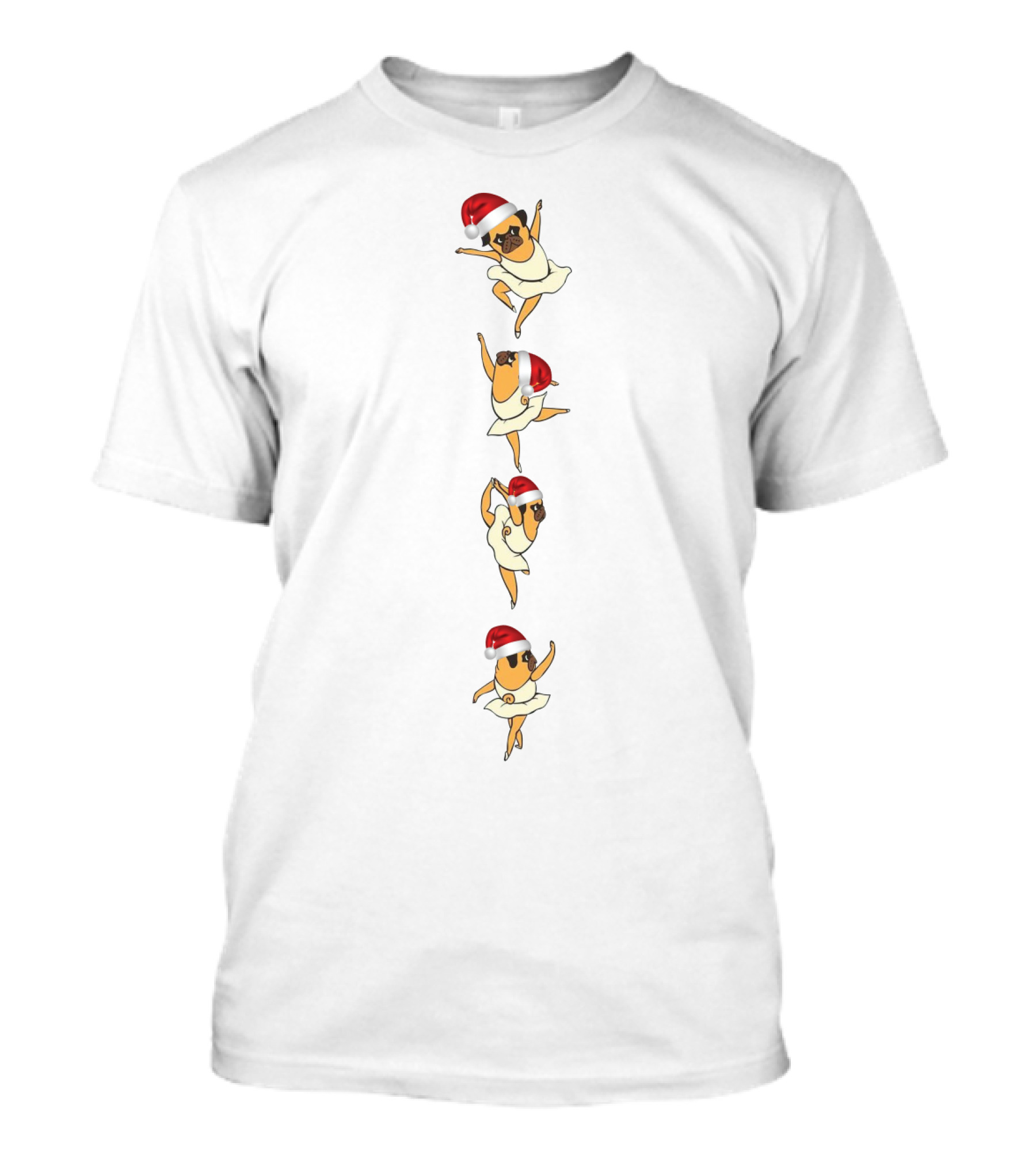 Santa Hat Pug Ballet Dancers Holiday Fun T-Shirt