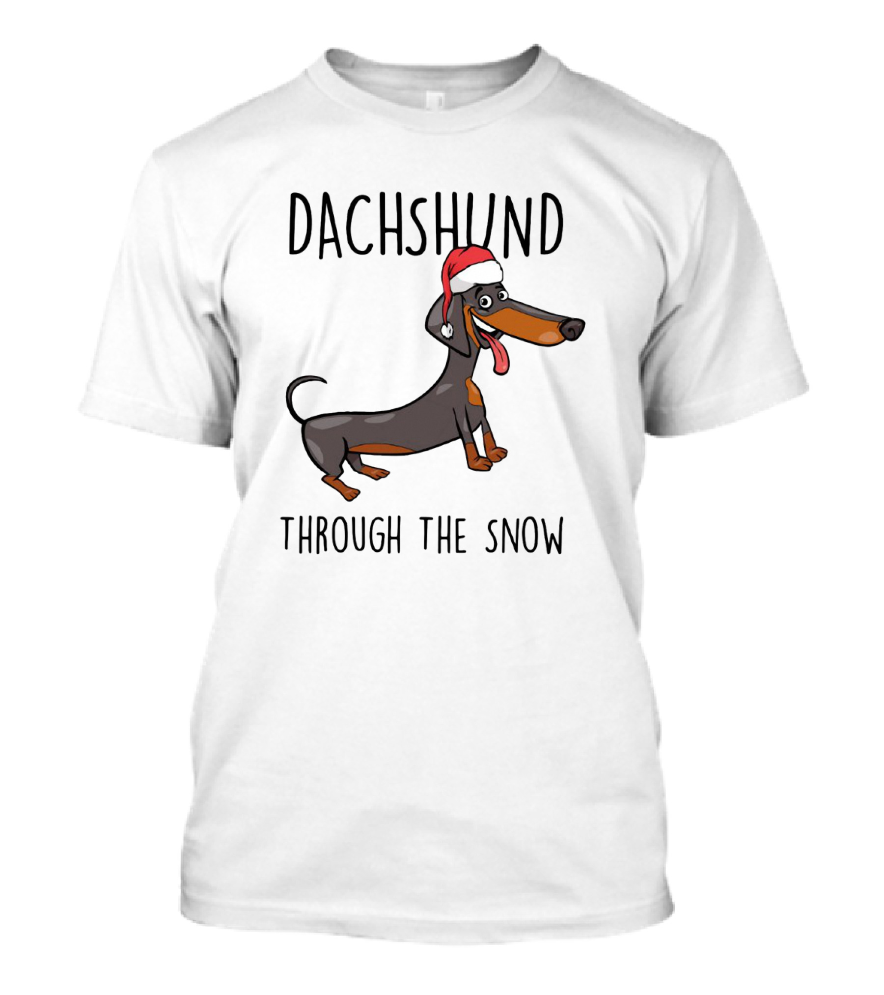 Dachshund Through The Snow Festive Sausage Dog With Santa Hat T-Shirt