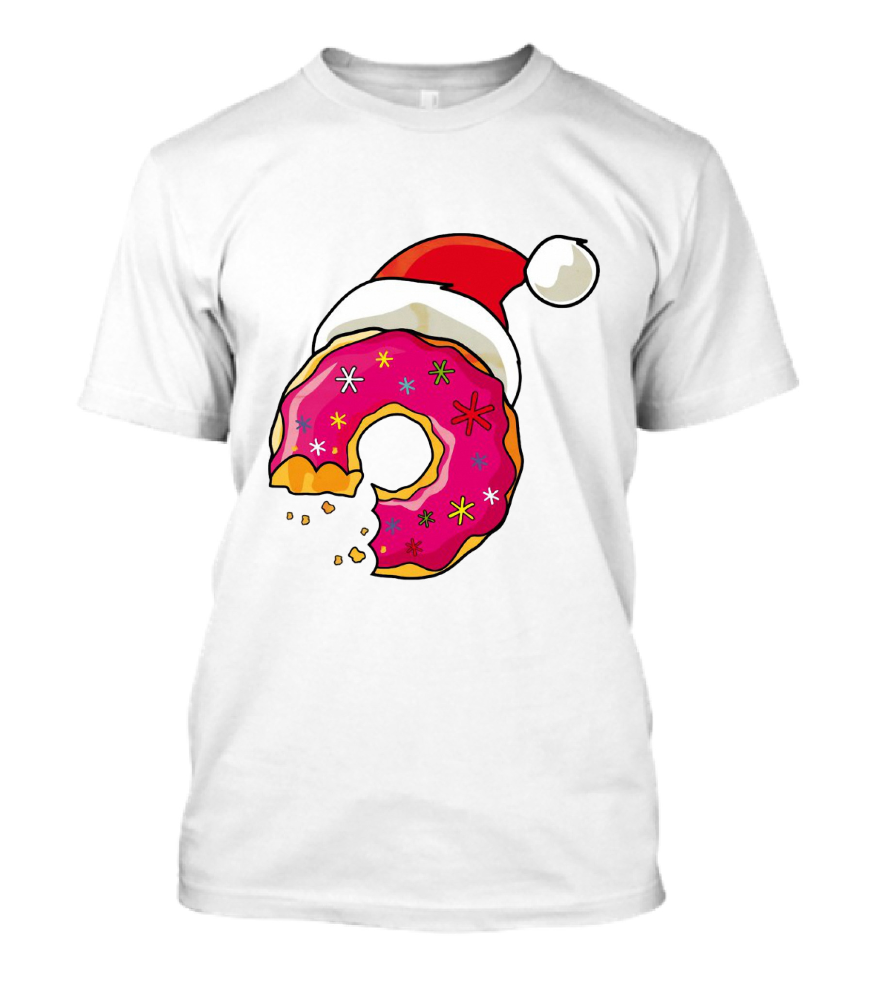 Santa Hat Candy Xmas Donut With Pink Frosting And Stars T-Shirt