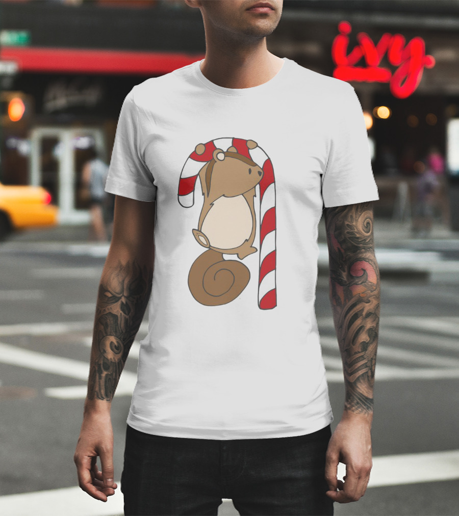 Ciapo Candy Cane Squirrel Hanging On Striped Christmas Treat T-Shirt