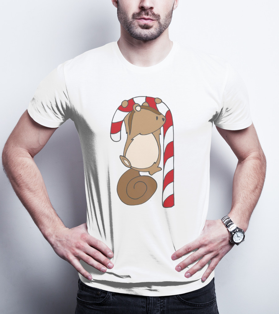 Ciapo Candy Cane Squirrel Hanging On Striped Christmas Treat T-Shirt