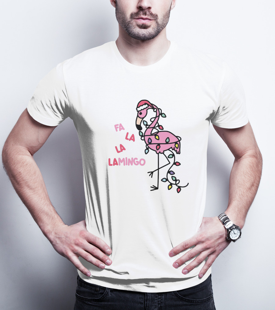 Fa La La Lamingo Christmas Flamingo Lights And Santa Hat Holiday T-Shirt