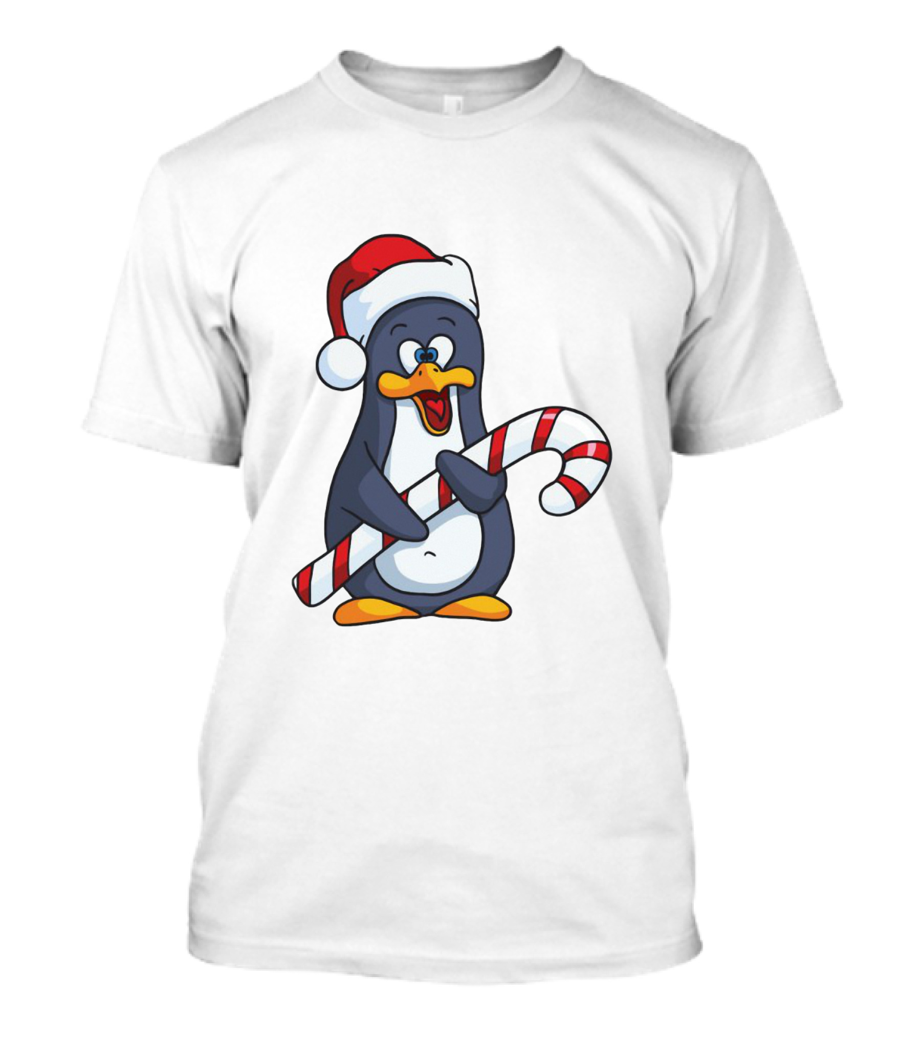 Jolly Christmas Penguin With Santa Hat And Candy Cane T-Shirt