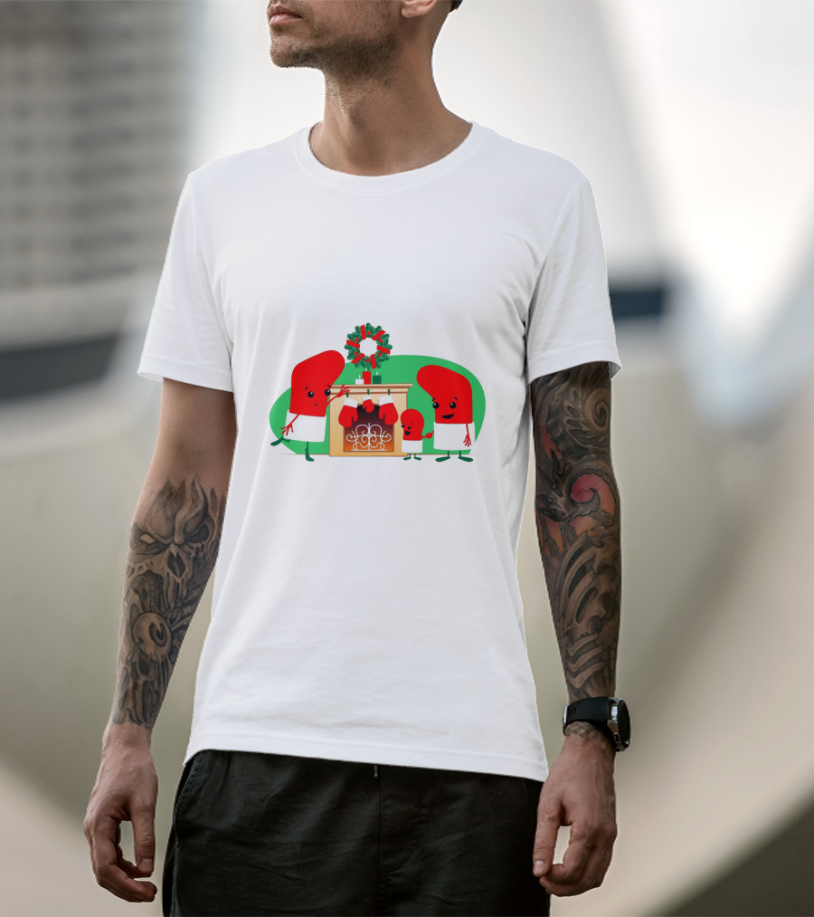Merry Christmas Family Socks Decorating Fireplace T-Shirt