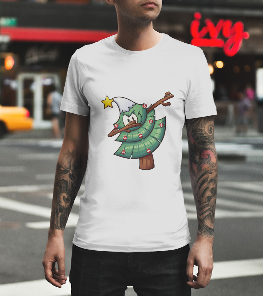 Christmas Tree Doing Dab Dance With Star And Decorations T-Shirt
