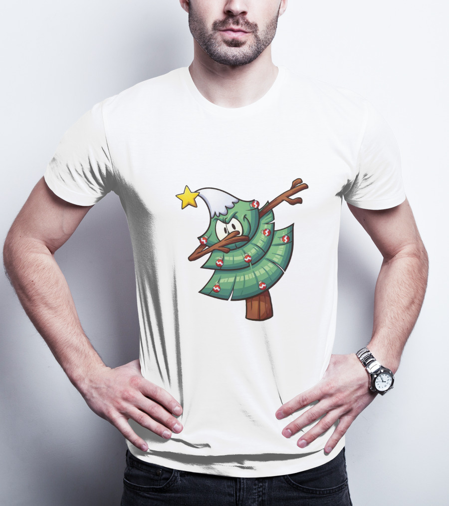 Christmas Tree Doing Dab Dance With Star And Decorations T-Shirt