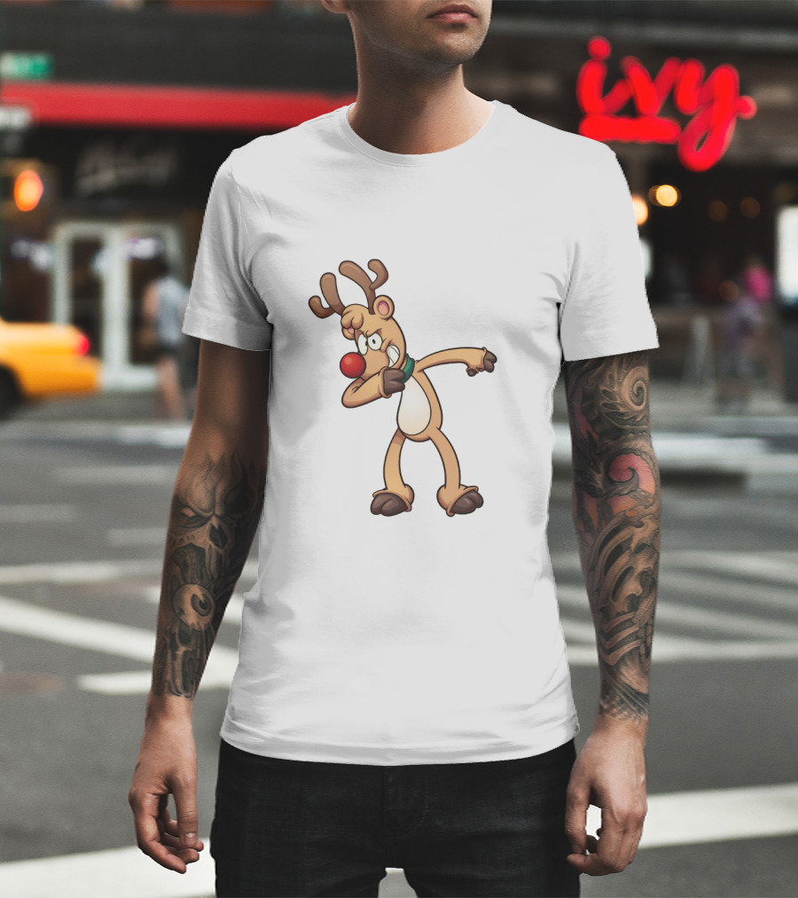 Rudolph Dabbing Reindeer Christmas Character With Red Nose T-Shirt