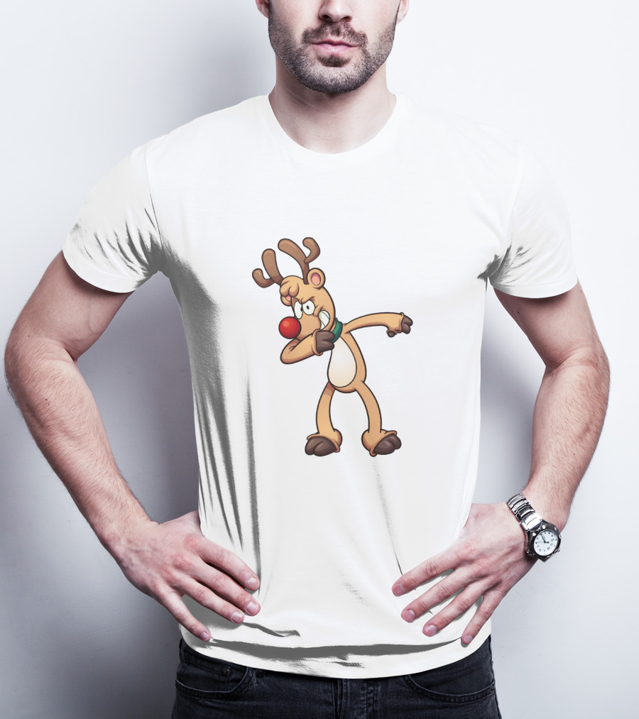 Rudolph Dabbing Reindeer Christmas Character With Red Nose T-Shirt
