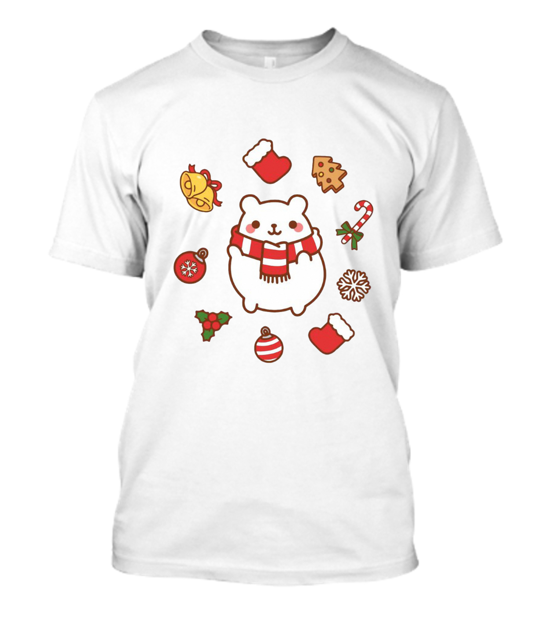 Happy Polar Bear Surrounded By Christmas Holiday Symbols T-Shirt