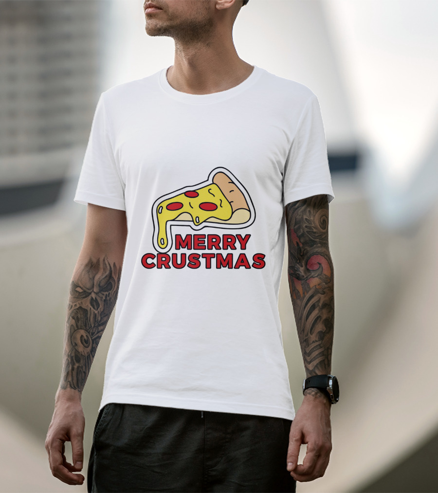 Merry Crustmas Pizza Slice Festive Holiday Play On Words T-Shirt