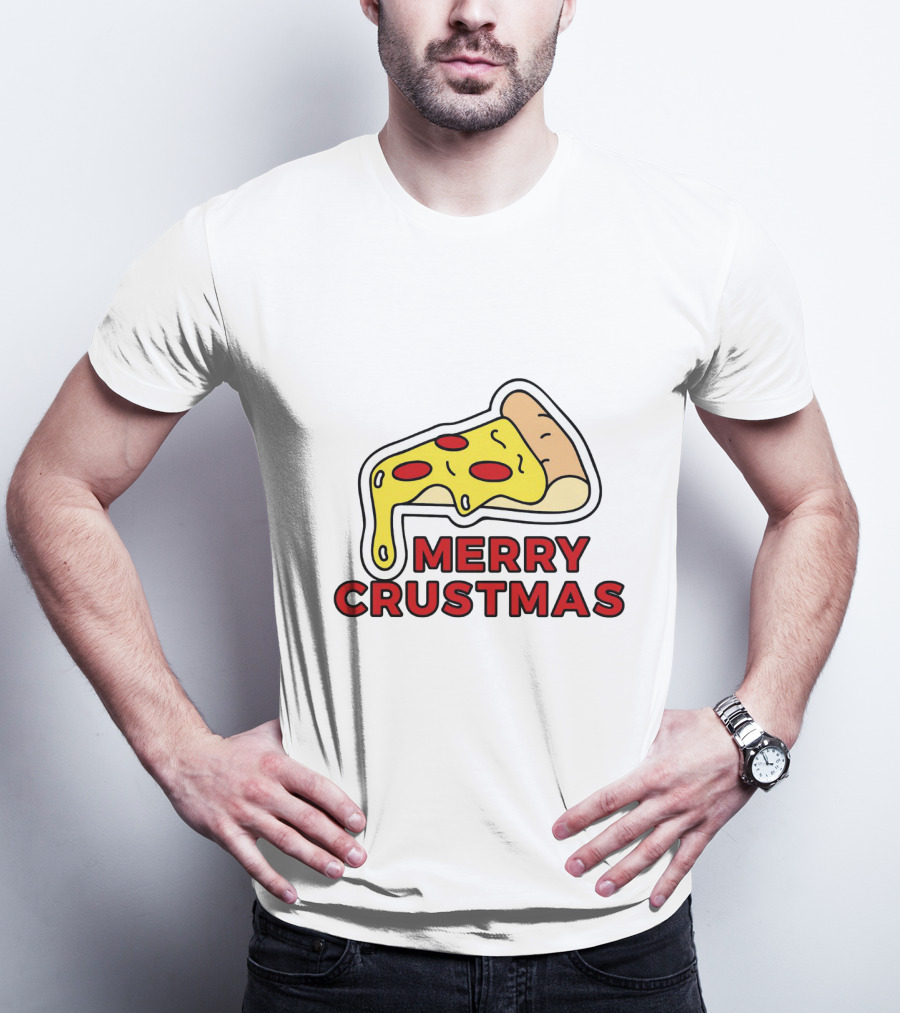 Merry Crustmas Pizza Slice Festive Holiday Play On Words T-Shirt