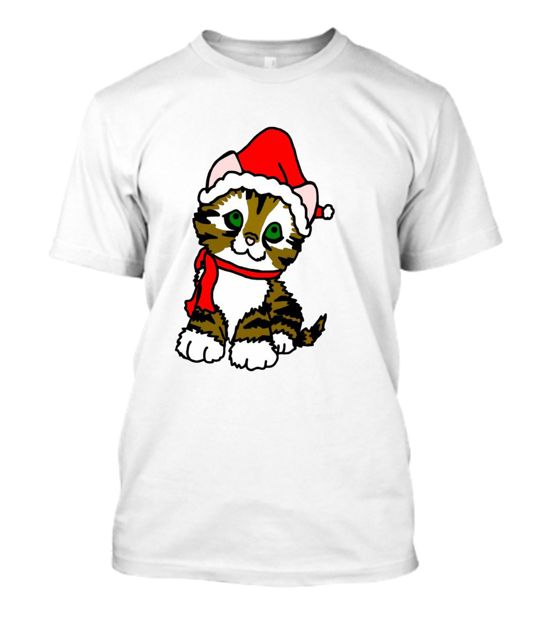A Cute Tabby Kitten Dressed In Santa Hat And Scarf T-Shirt