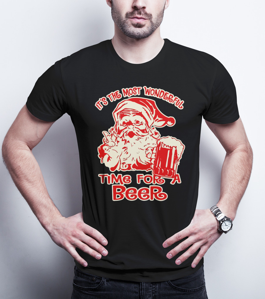 It's The Most Wonderful Time For A Beer Santa Holding Mug T-Shirt