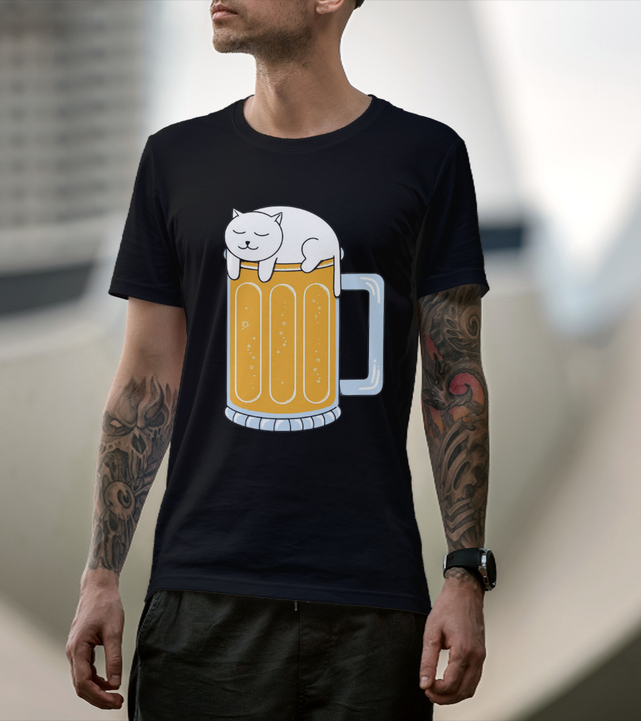 Cat Sleeping On Beer Mug Clipart T-Shirt